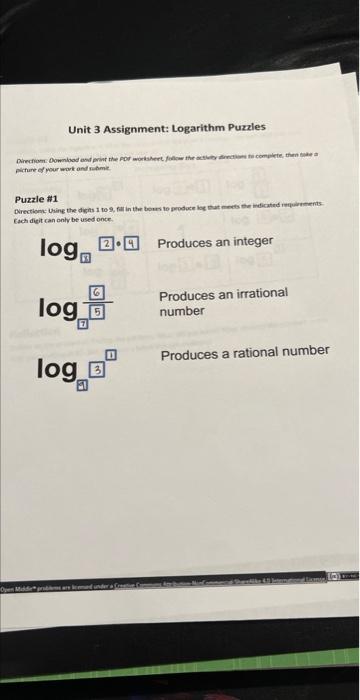 Solved Unit 3 Assignment: Logarithm Puzzles Directions: | Chegg.com