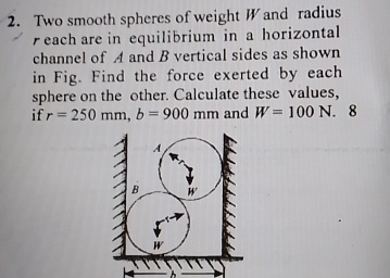 Solved Two smooth spheres of weight W ﻿and radius r ﻿each | Chegg.com