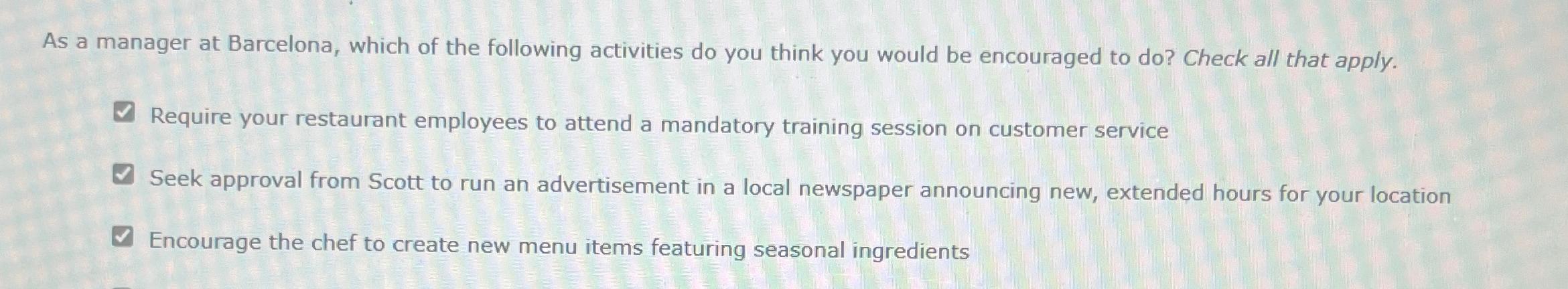 Solved As a manager at Barcelona, which of the following | Chegg.com