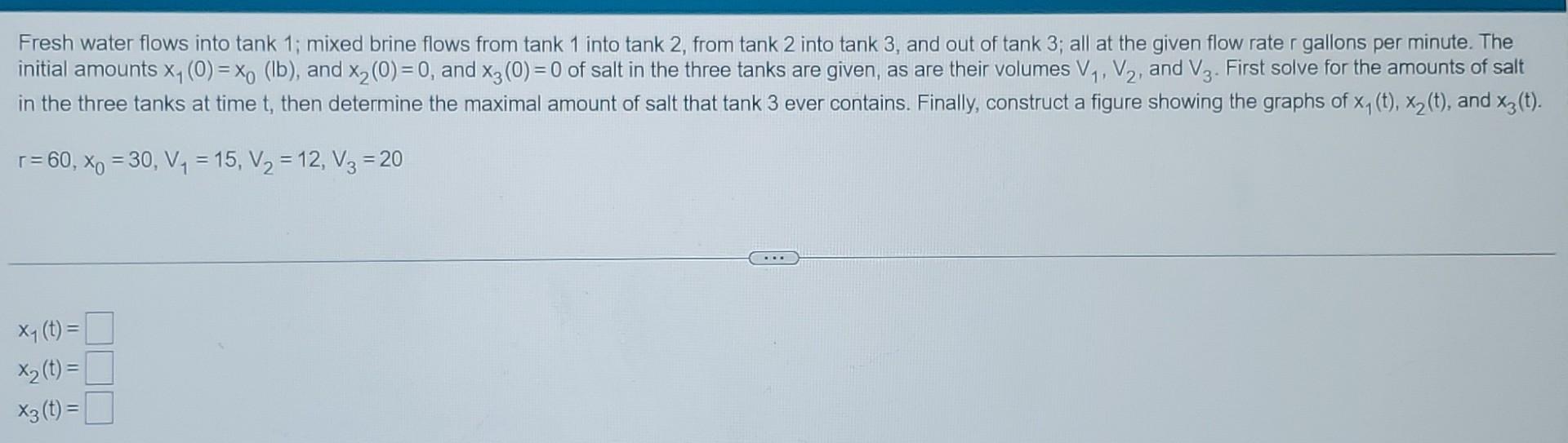 Solved Fresh water flows into tank 1; mixed brine flows from | Chegg.com