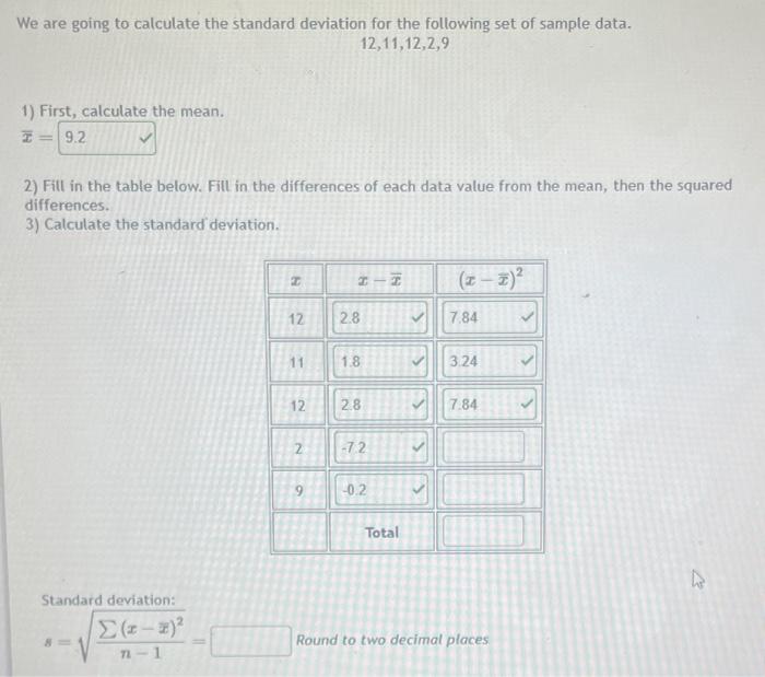 Solved We are going to calculate the standard deviation for | Chegg.com