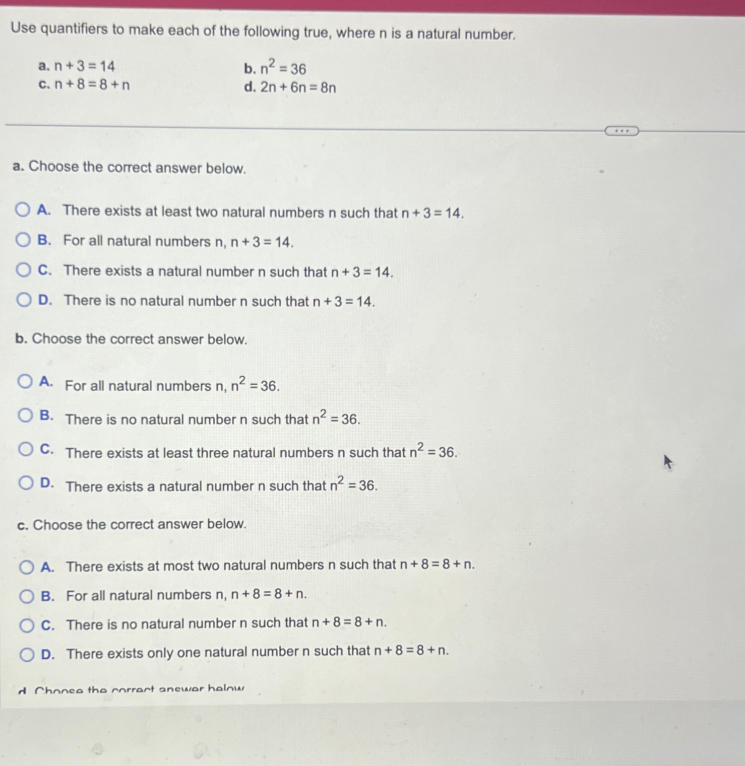 Solved Use quantifiers to make each of the following true, | Chegg.com