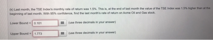 Solved (k) Last month, the TSE Index's monthly rate of | Chegg.com