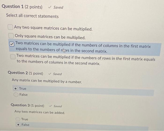 Solved Any Two Square Matrices Can Be Multiplied Only