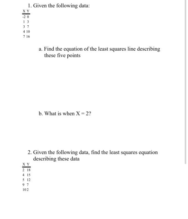 Solved a. Find the equation of the least squares line | Chegg.com