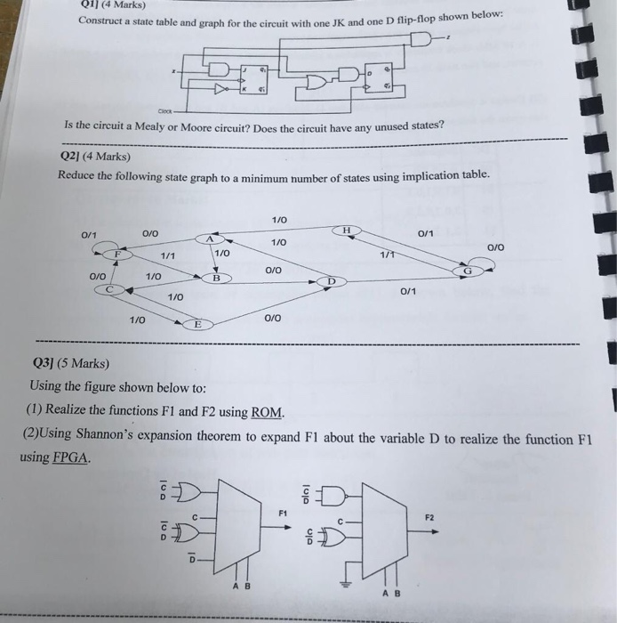 Solved Q1(4 Marks) Construct a state table and graph for the | Chegg.com