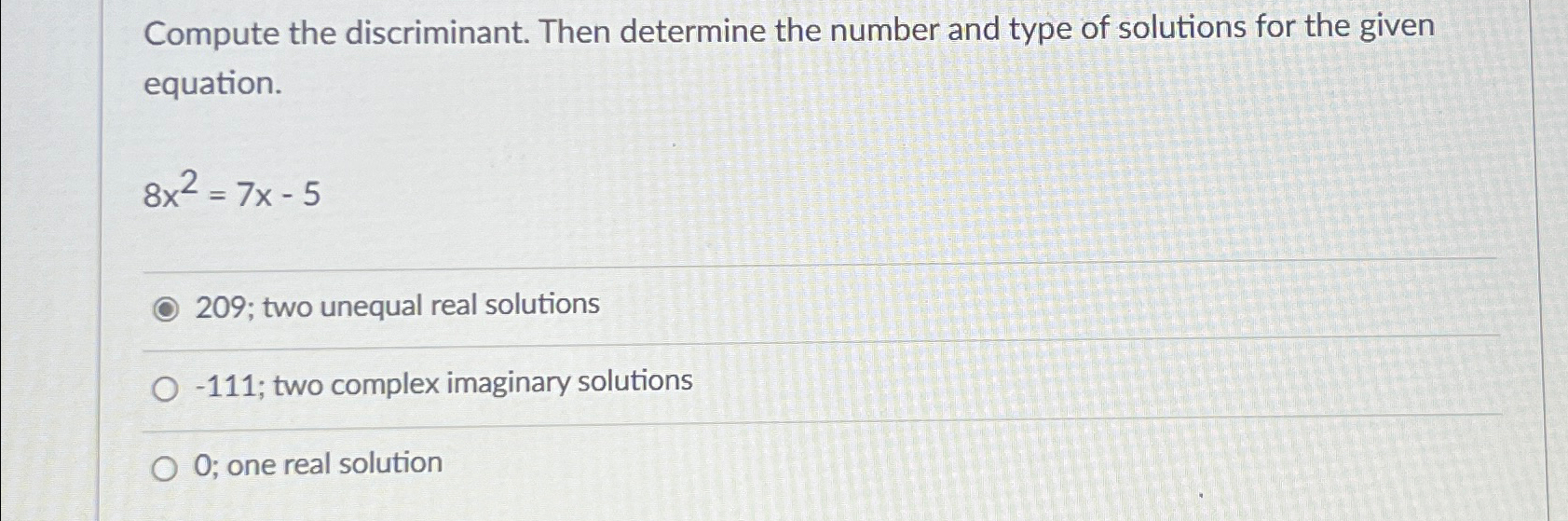 Solved Compute the discriminant. Then determine the number | Chegg.com