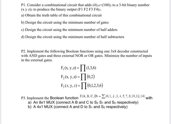 Solved Pl. Consider a combinational circuit that adds | Chegg.com