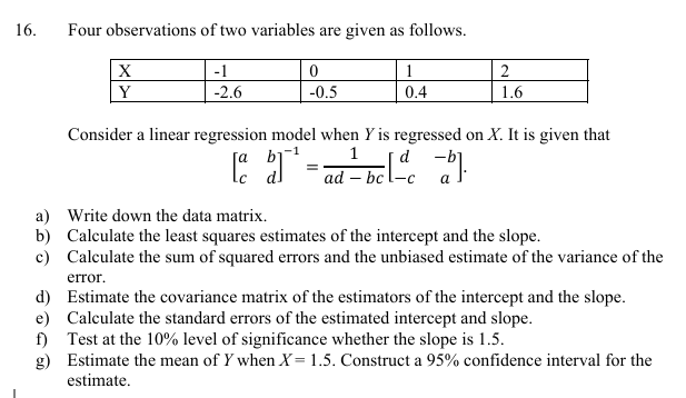 Solved Four observations of ﻿two variables are given as | Chegg.com