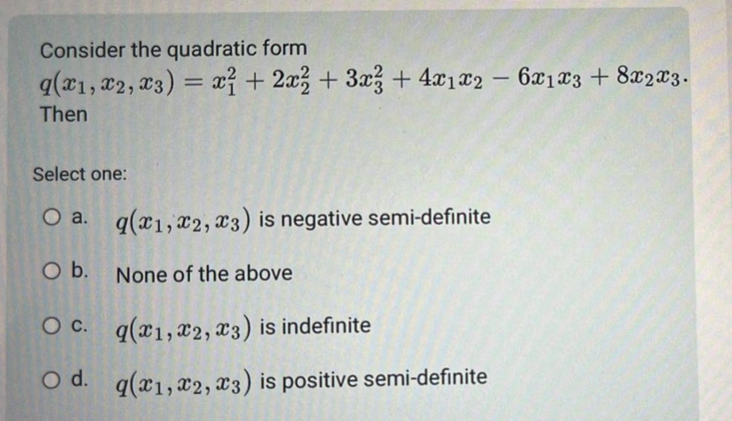 Solved Consider the quadratic | Chegg.com