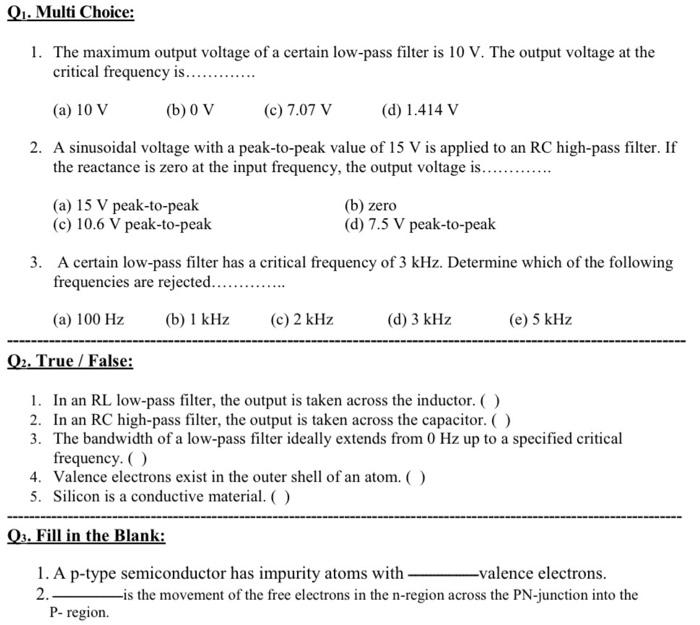 Solved Q1. Multi Choice: 1. The maximum output voltage of a | Chegg.com