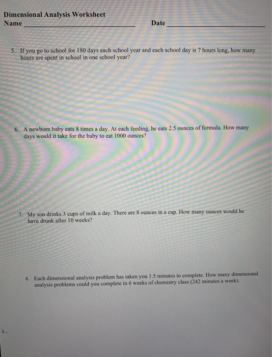 Solved Dimensional Analysis Worksheet Name Date 5. If you go | Chegg.com