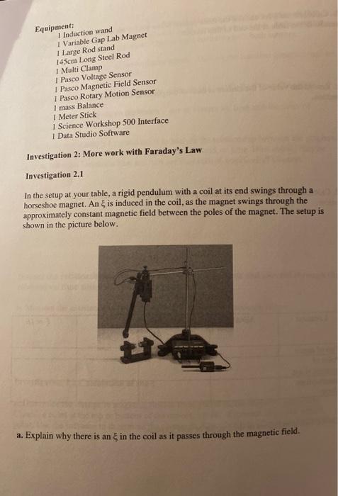 Solved Equipment: 1 Induction wand I Variable Gap Lab Magnet | Chegg.com