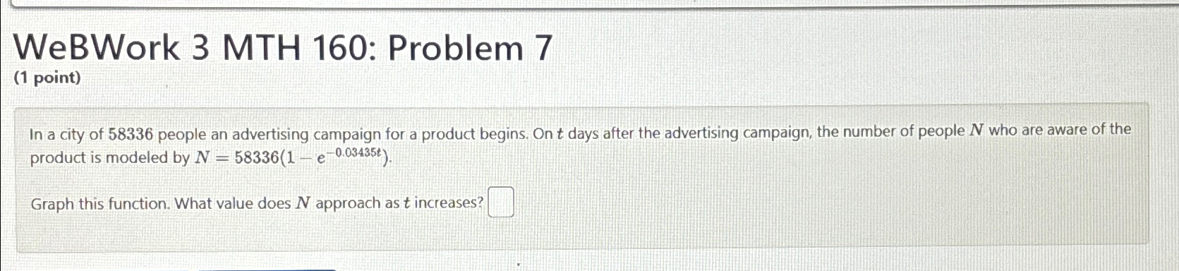 Solved WeBWork 3 ﻿MTH 160: Problem 7(1 ﻿point)In a city of | Chegg.com