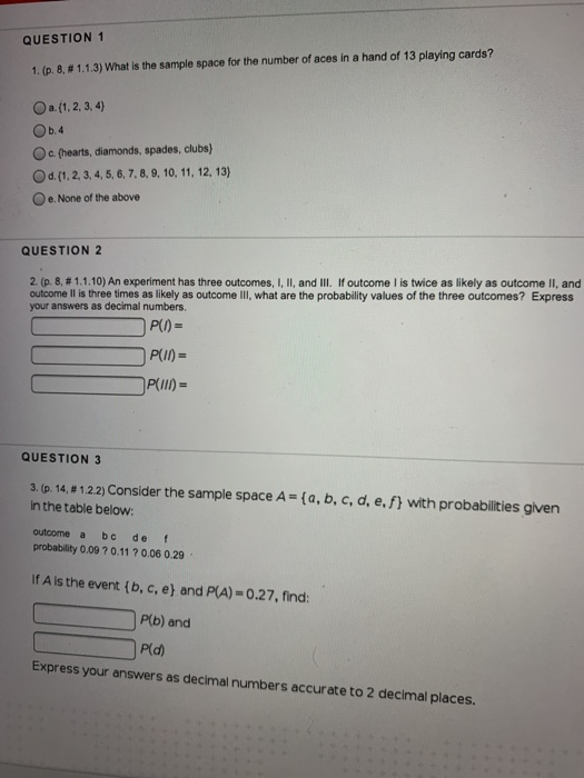 Solved QUESTION 1 1. (p. 8. #1.1.3) What is the sample space | Chegg.com