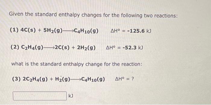 Solved Given the standard enthalpy changes for the following | Chegg.com