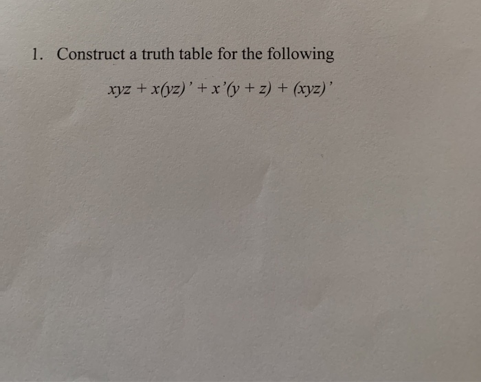 Solved 1. Construct a truth table for the following xyz + | Chegg.com