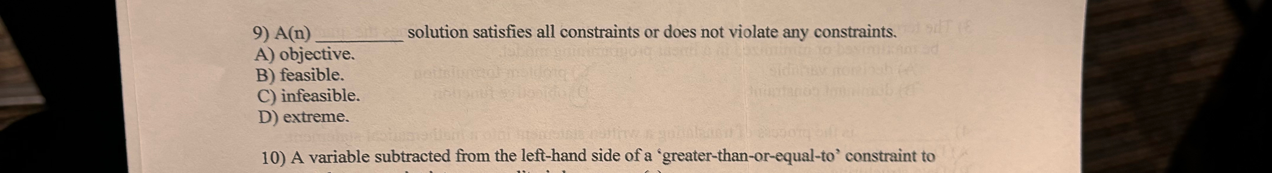 Solved A(n) ﻿solution satisfies all constraints or does not | Chegg.com