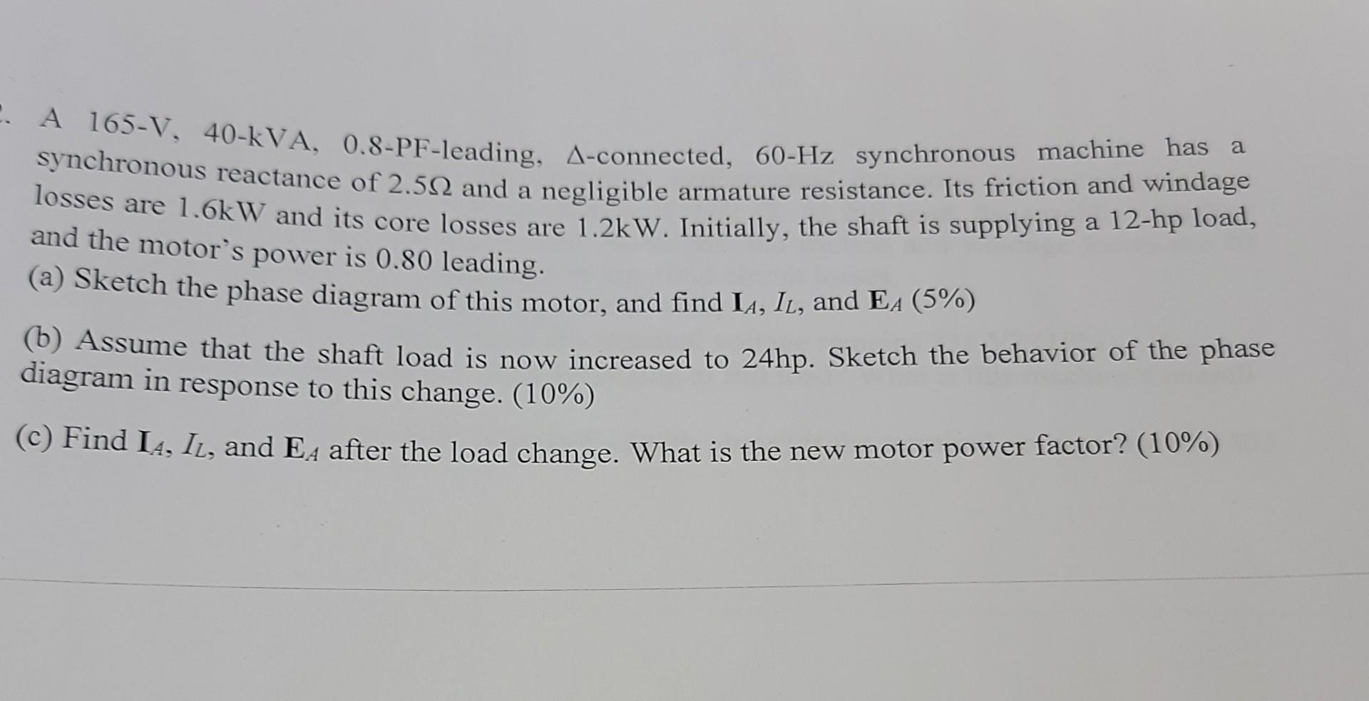 Solved synchronous reactance of 2.522 and a negligible | Chegg.com