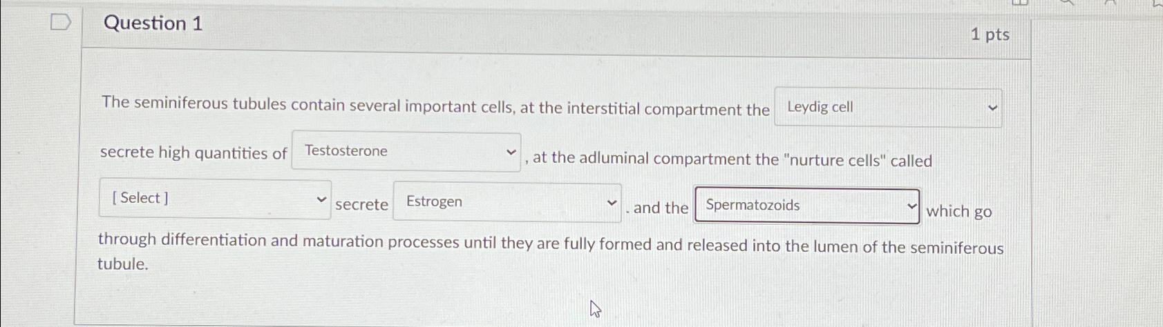 Solved Question 11 ﻿ptsThe seminiferous tubules contain | Chegg.com