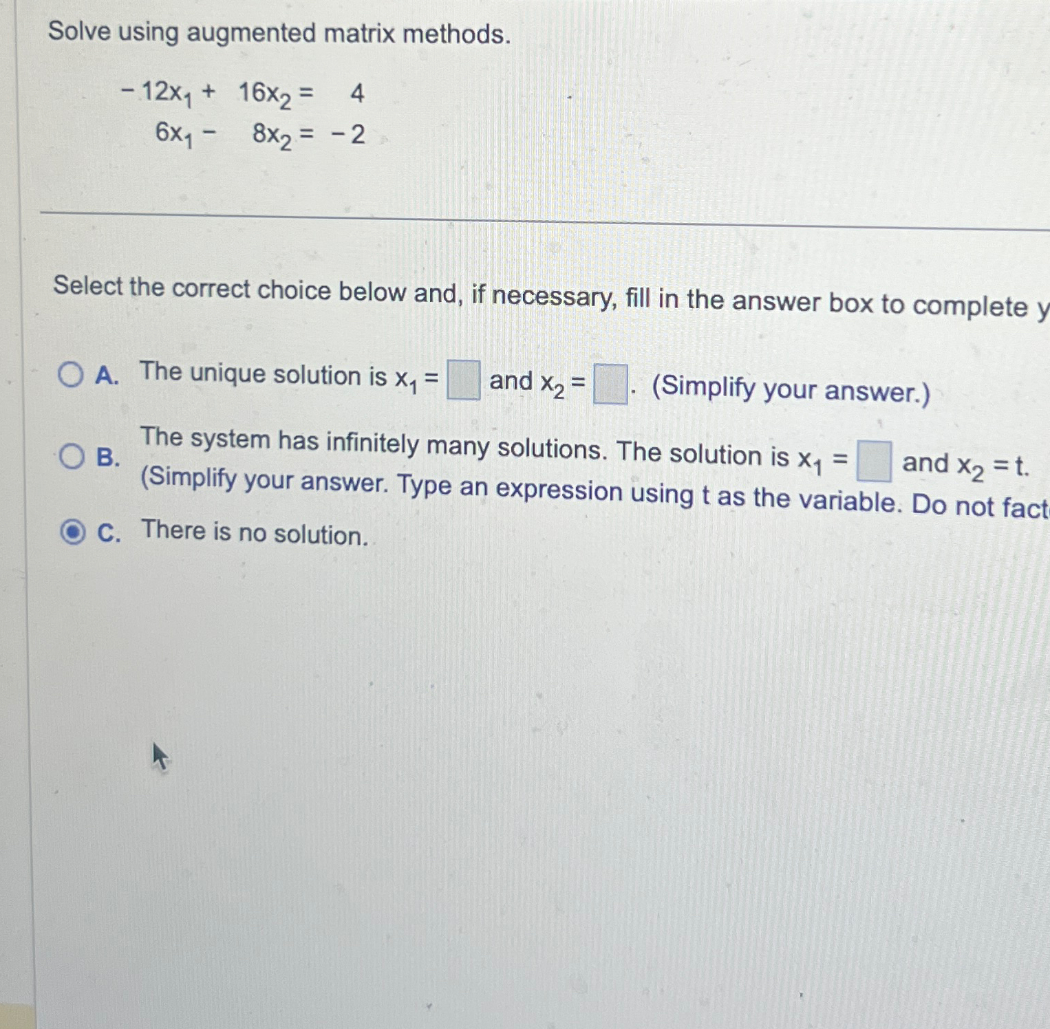 Solved Solve using augmented matrix | Chegg.com