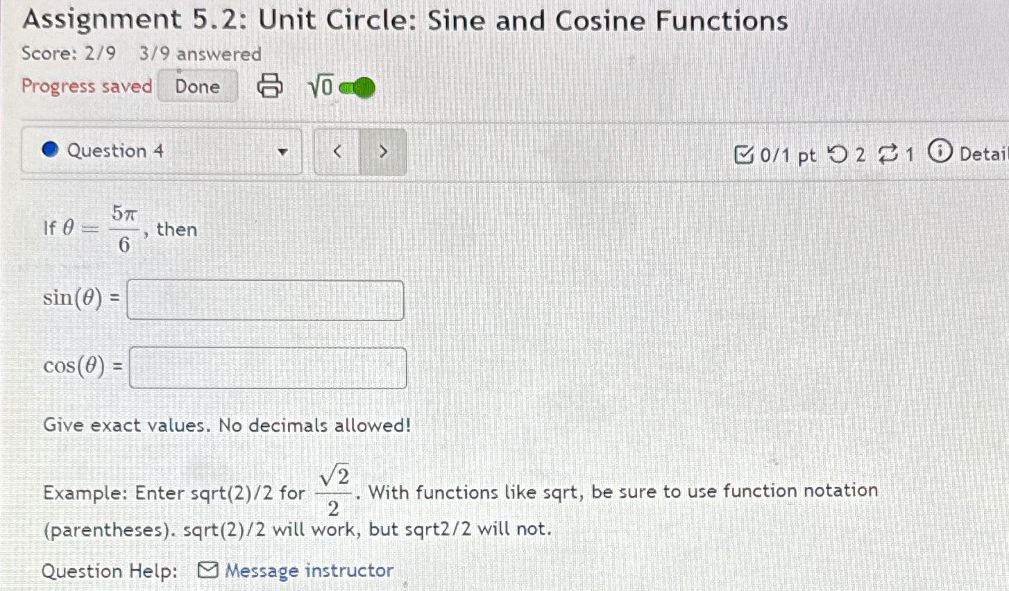 Solved Assignment 5 2 Unit Circle Sine And Cosine