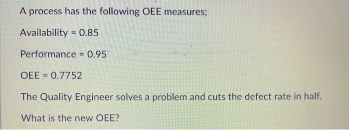 Solved A process has the following OEE measures; | Chegg.com