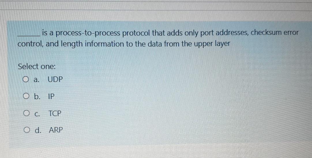 Solved is a process-to-process protocol that adds only port | Chegg.com
