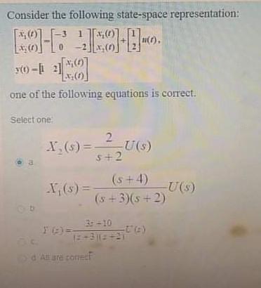 Solved Consider the following state-space representation: | Chegg.com