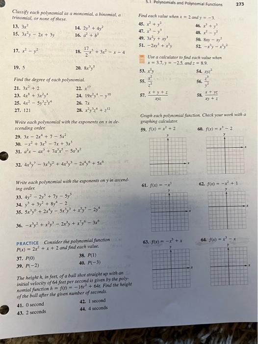 Solved 5.1 Poiynomials and Folyncmal Funcions 273 Classify | Chegg.com