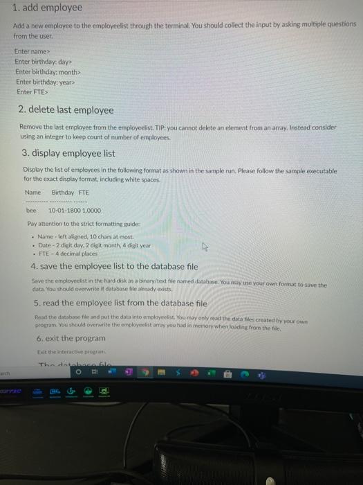 Solved 1. add employee Add a new employee to the | Chegg.com