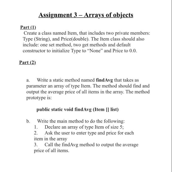 Solved Assignment 3 Arrays Of Objects Part 1 Create A 4939