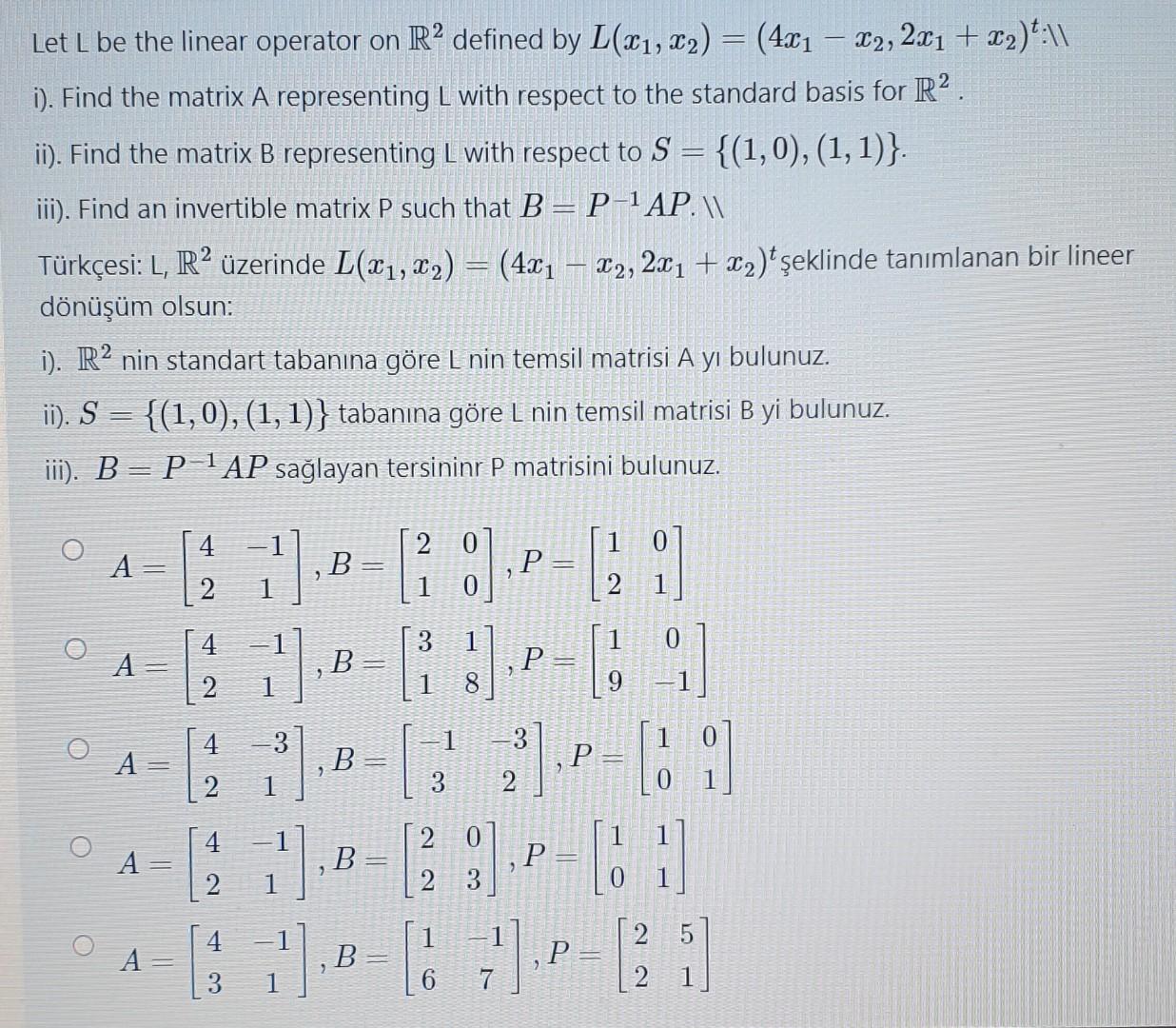 Solved Let L be the linear operator on R2 defined by L(21, | Chegg.com