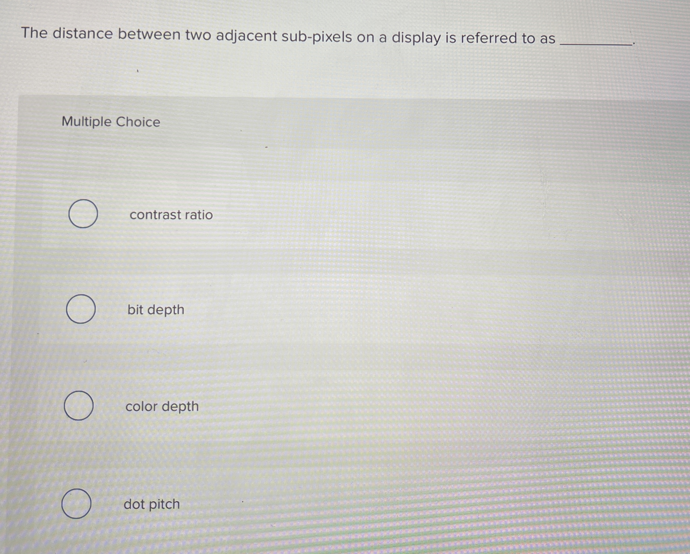 Solved The distance between two adjacent sub-pixels on a | Chegg.com