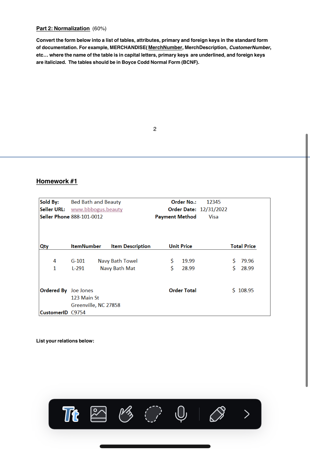 Solved Part 2: Normalization (60%)Convert the form below | Chegg.com
