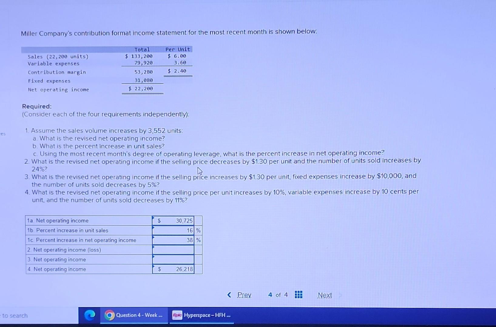 Solved Miller Companys Contribution Format Income Statement
