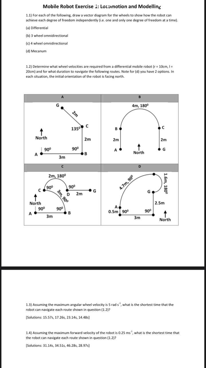 Solved Mobile Robot Exercise 2: Locomotion and Modelling | Chegg.com