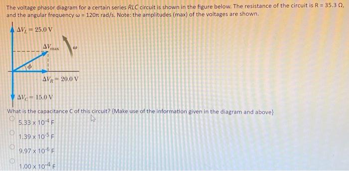 Solved The voltage phasor diagram for a certain series RLC | Chegg.com