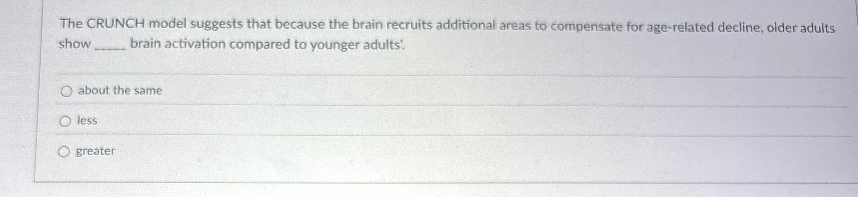 Solved The CRUNCH model suggests that because the brain | Chegg.com