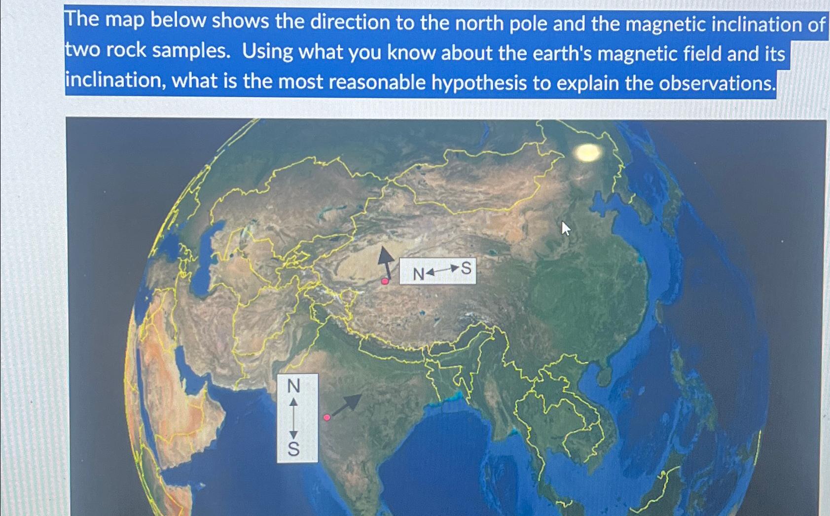 Solved The map below shows the direction to the north pole | Chegg.com