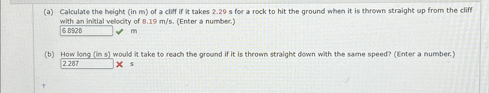 Solved (a) ﻿Calculate the height (in m ) ﻿of a cliff if it | Chegg.com