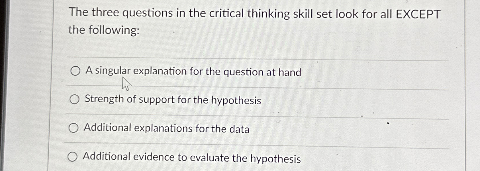 Solved The three questions in the critical thinking skill | Chegg.com