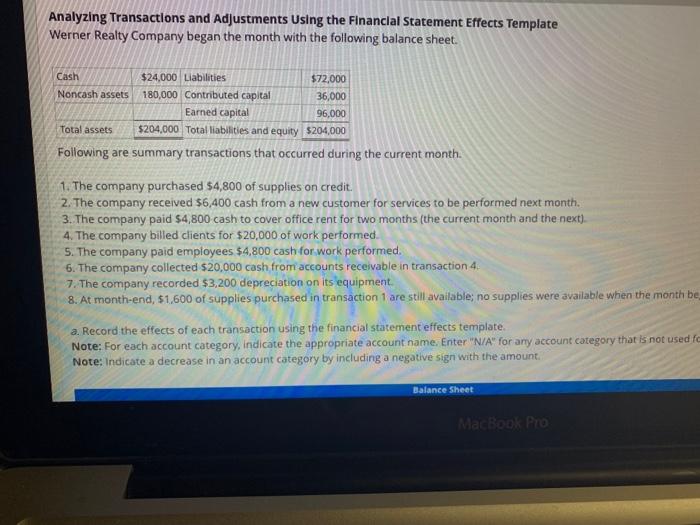Solved Analyzing Transactions and Adjustments Using the | Chegg.com
