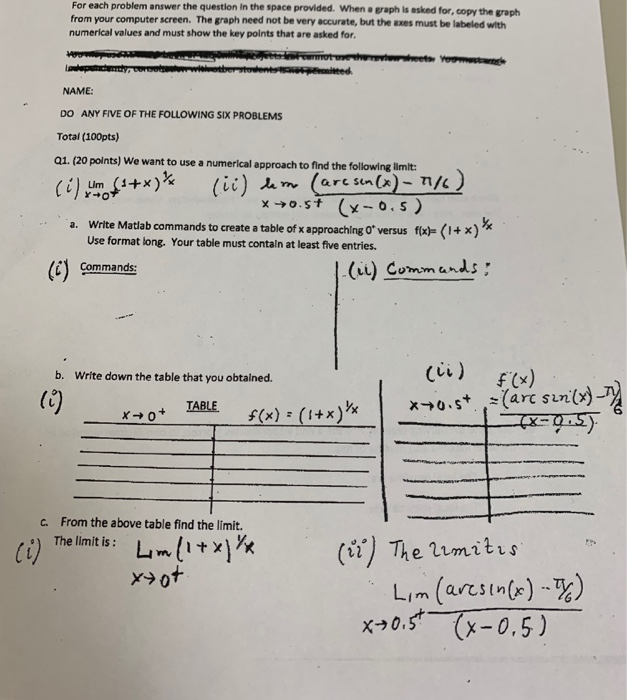 Solved For each problem answer the question in the space | Chegg.com