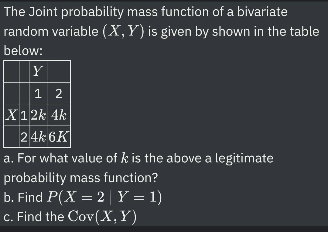 Solved The Joint probability mass function of a bivariate | Chegg.com