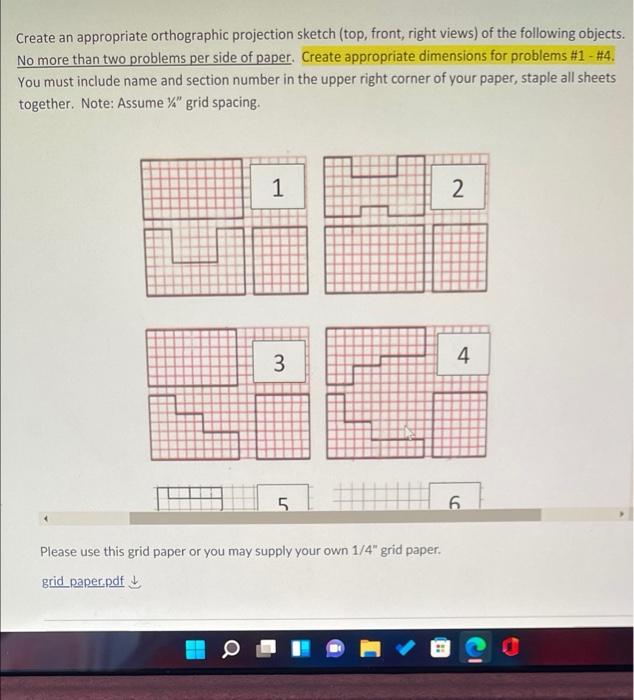 Solved Create an appropriate orthographic projection sketch | Chegg.com