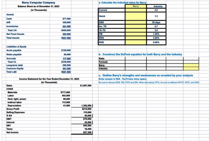 Solved Assets Cash A/R Inventories Total CA Net Fixed Assets | Chegg.com