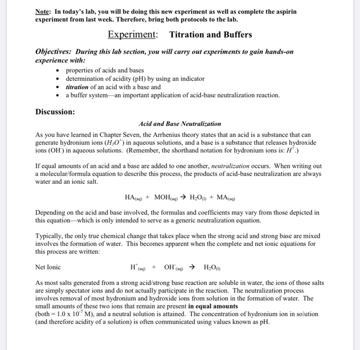 Experiment: Acids, Bases and Buffers Name Date Lab | Chegg.com