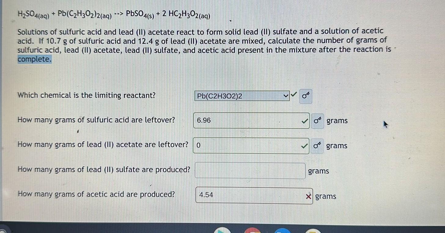 Solved H2so4 Aq Pb C2h3o2 2 Aq …pbso4 S 2hc2h3o2 Aq