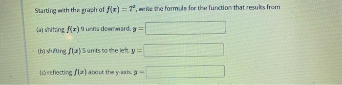 Solved Starting with the graph of f(x)=7x, write the formula | Chegg.com